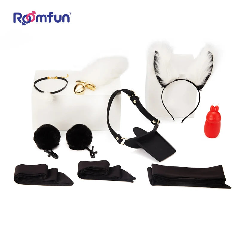 Roomfun®SM Slave bondage kit cuff eye mask neck collar Mouth ball gag – honeysx